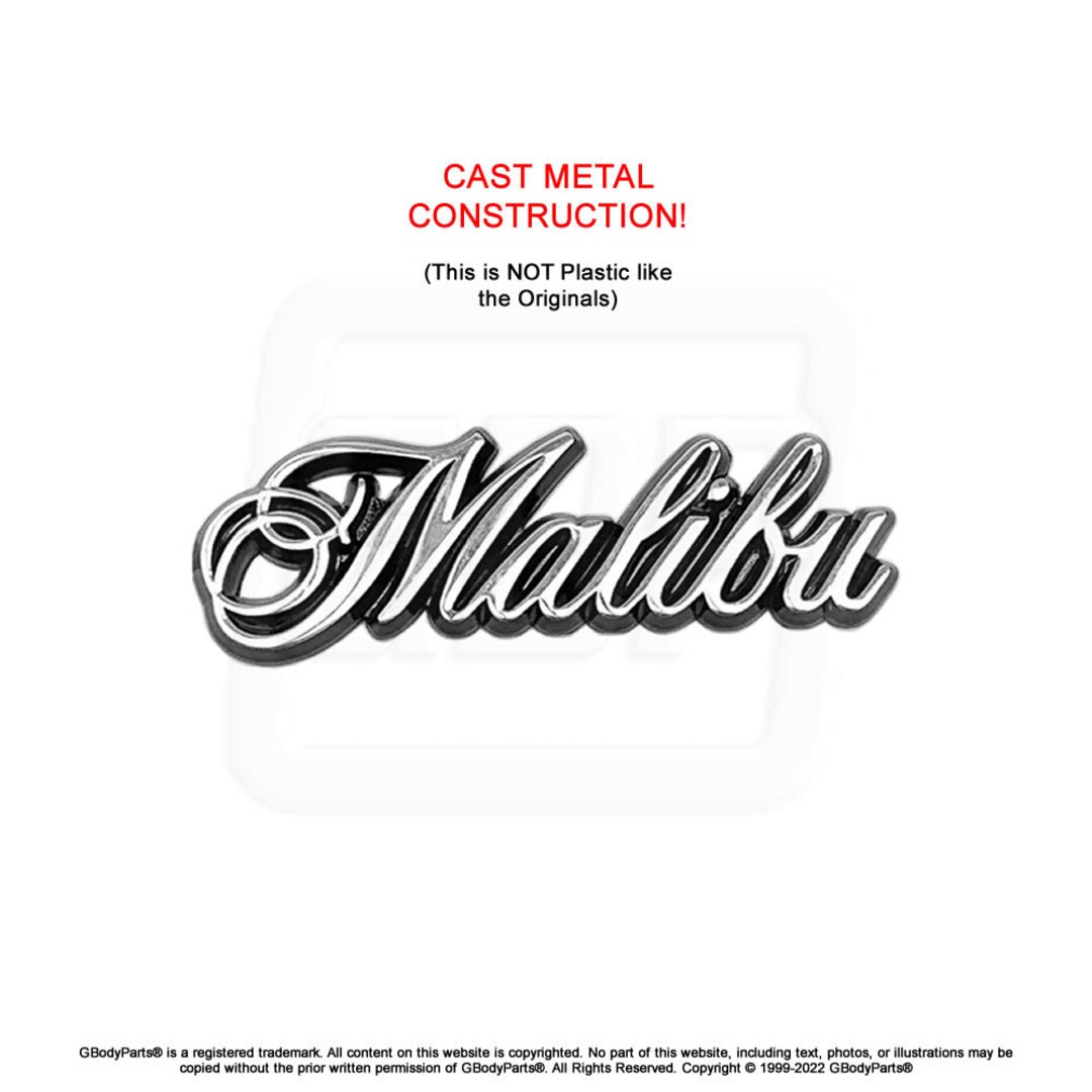 METAL 78-83 "malibu" Quarter Panel Emblem Script New Repro GM ...