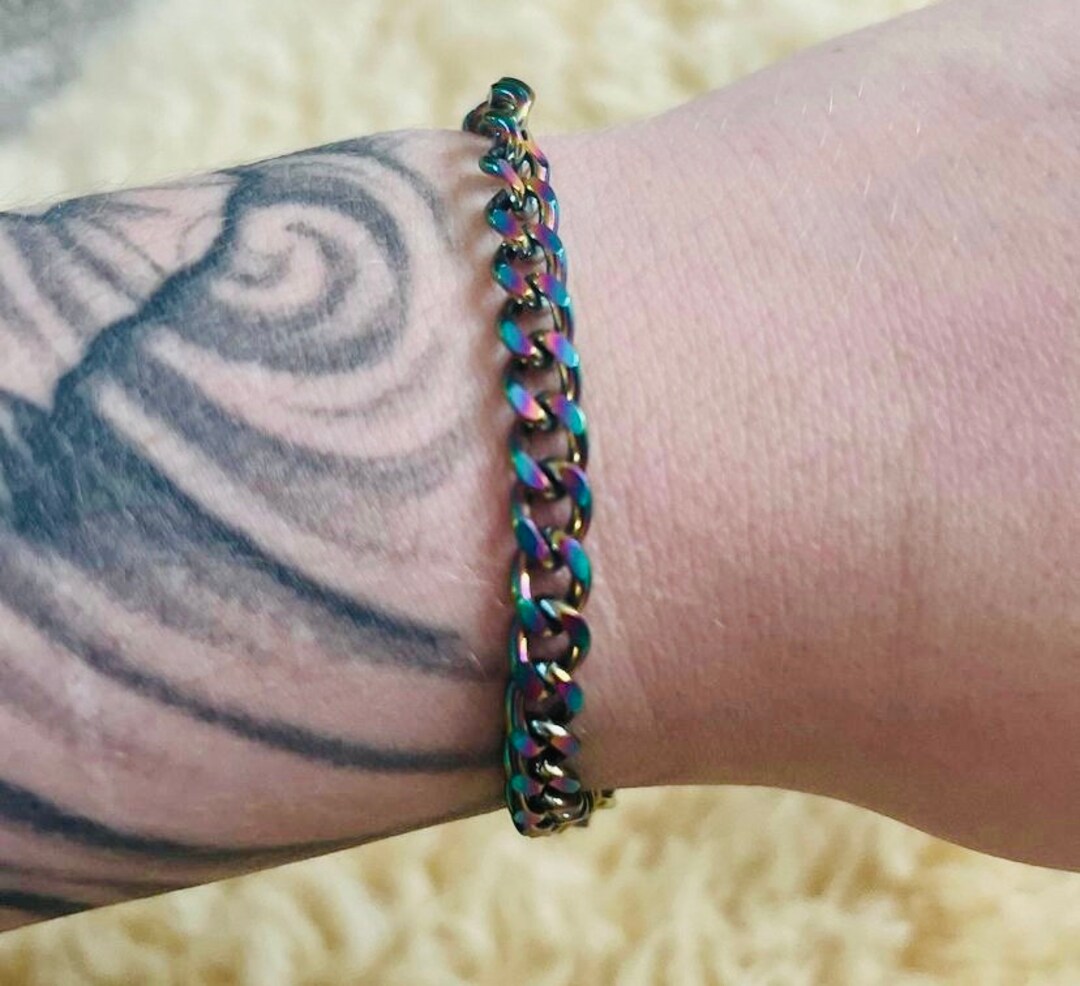 Rainbow Stainless Steel Chain Bracelet With Locking Clasp - Multiple ...