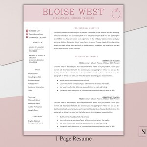 Modern Resume Template for Teachers, Professional WORD Template, 1 & 2 ...