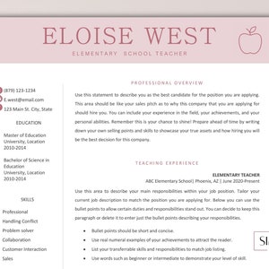 Modern Resume Template for Teachers, Professional WORD Template, 1 & 2 ...