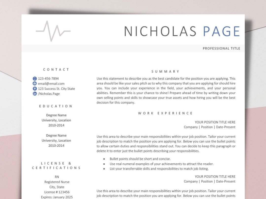 Simple Nursing Resume Template With Blue Details for MS WORD, CV ...