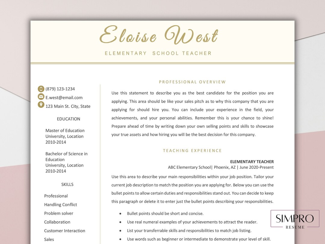 Professional Resume Template WORD, 1 2 Page Resume, Instant Download ...
