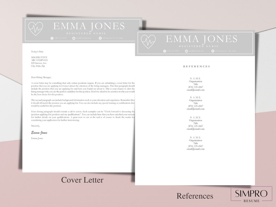 Grey Nurse Resume Template for MS WORD, CV Template Easy to Use With ...