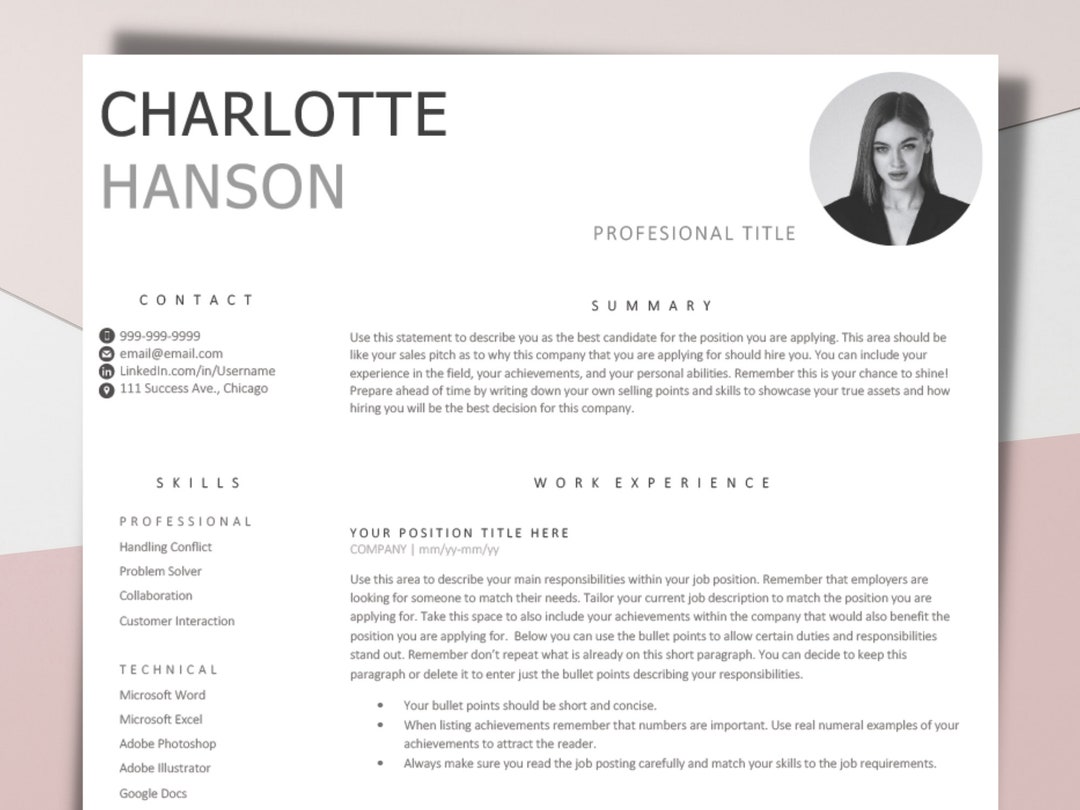 Modern Resume Template for WORD 1 & 2 Page Resume CV Bundle - Etsy