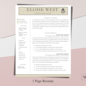 Teacher Resume Template, Professional Resume Template WORD, 1 & 2 Page ...