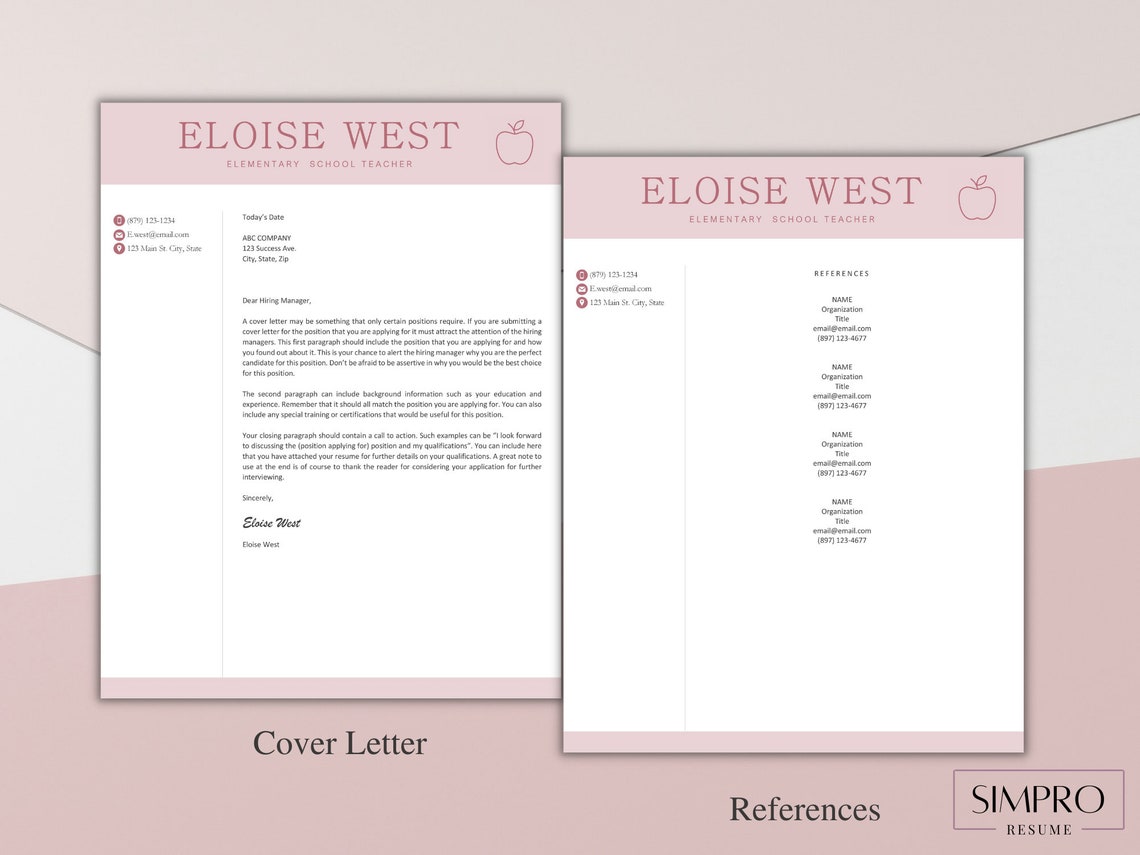 Modern Resume Template for Teachers, Professional WORD Template, 1 & 2 ...