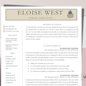 Teacher Resume Template, Professional Resume Template WORD, 1 & 2 Page ...