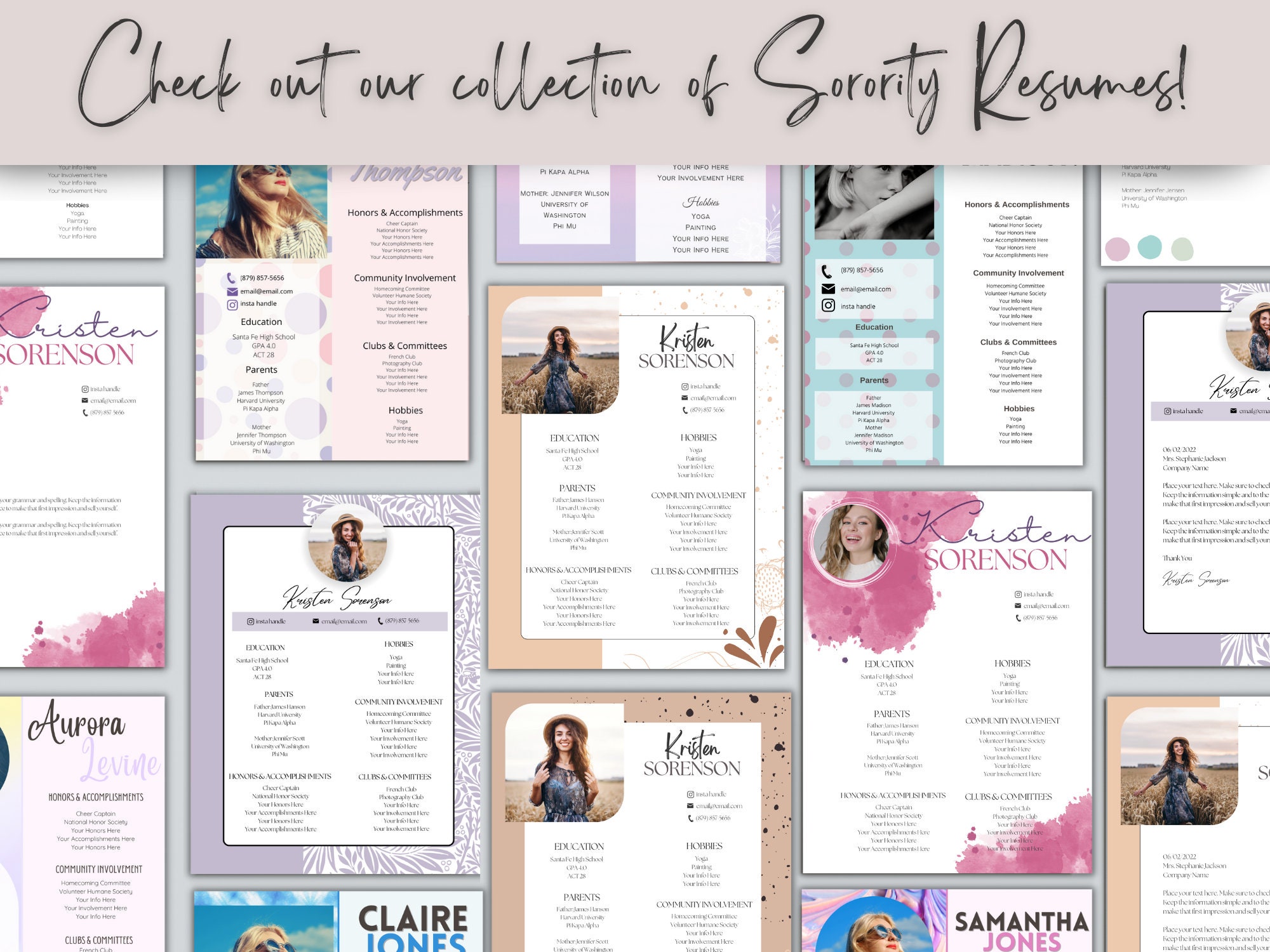 Colorful Sorority Resume Template for Canva, Full Sorority Rush Packet ...