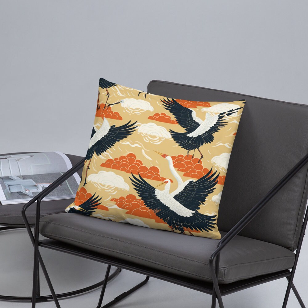 Cranes Birds Pillow Plush Velvet Orange & White Long Lumbar - Etsy