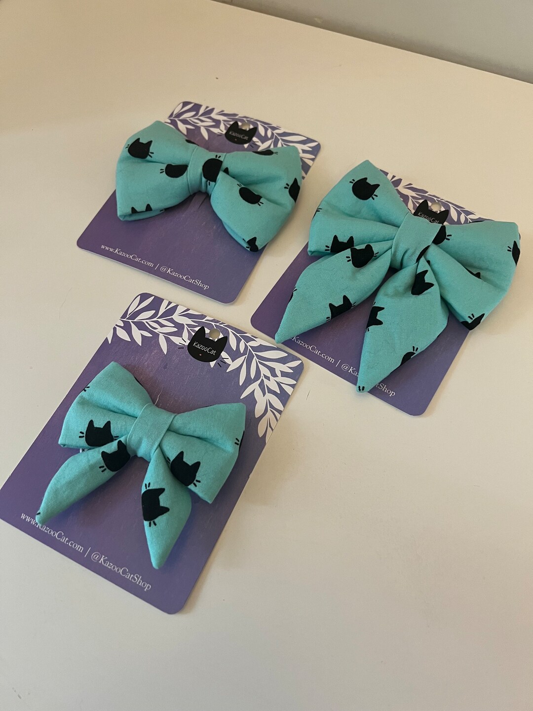 Turquoise Black Cat Bows - Handmade With Hair Clips or Elastic Straps ...