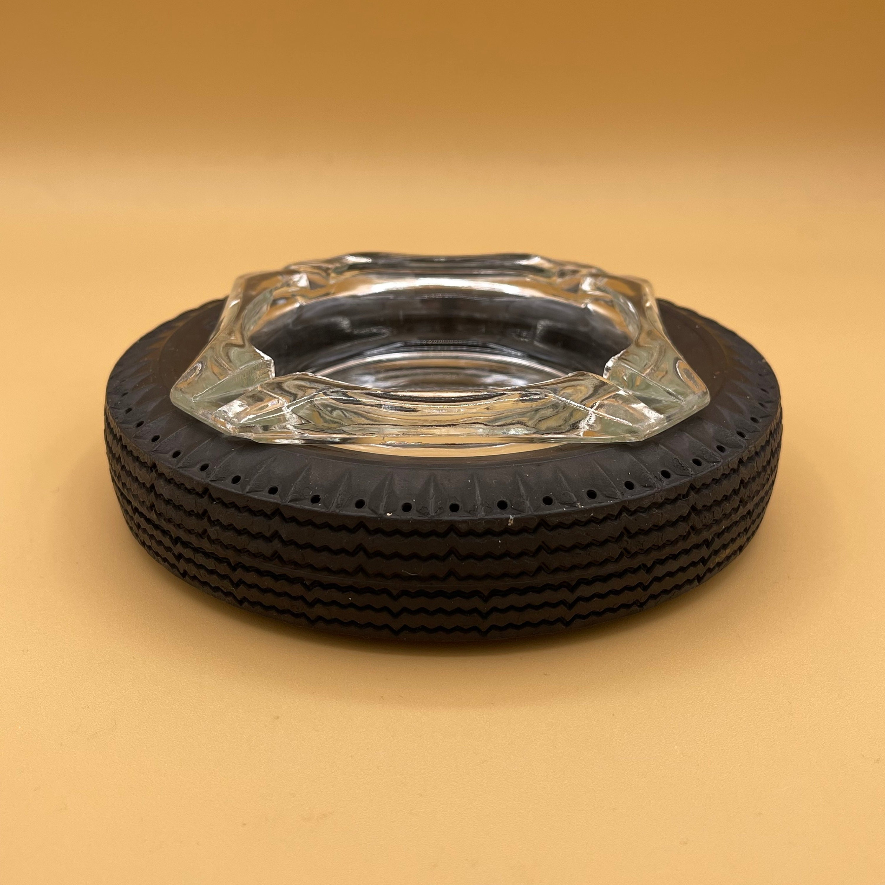 Retro Square Clear Glass Rubber Tire Ashtray Collectible - Etsy