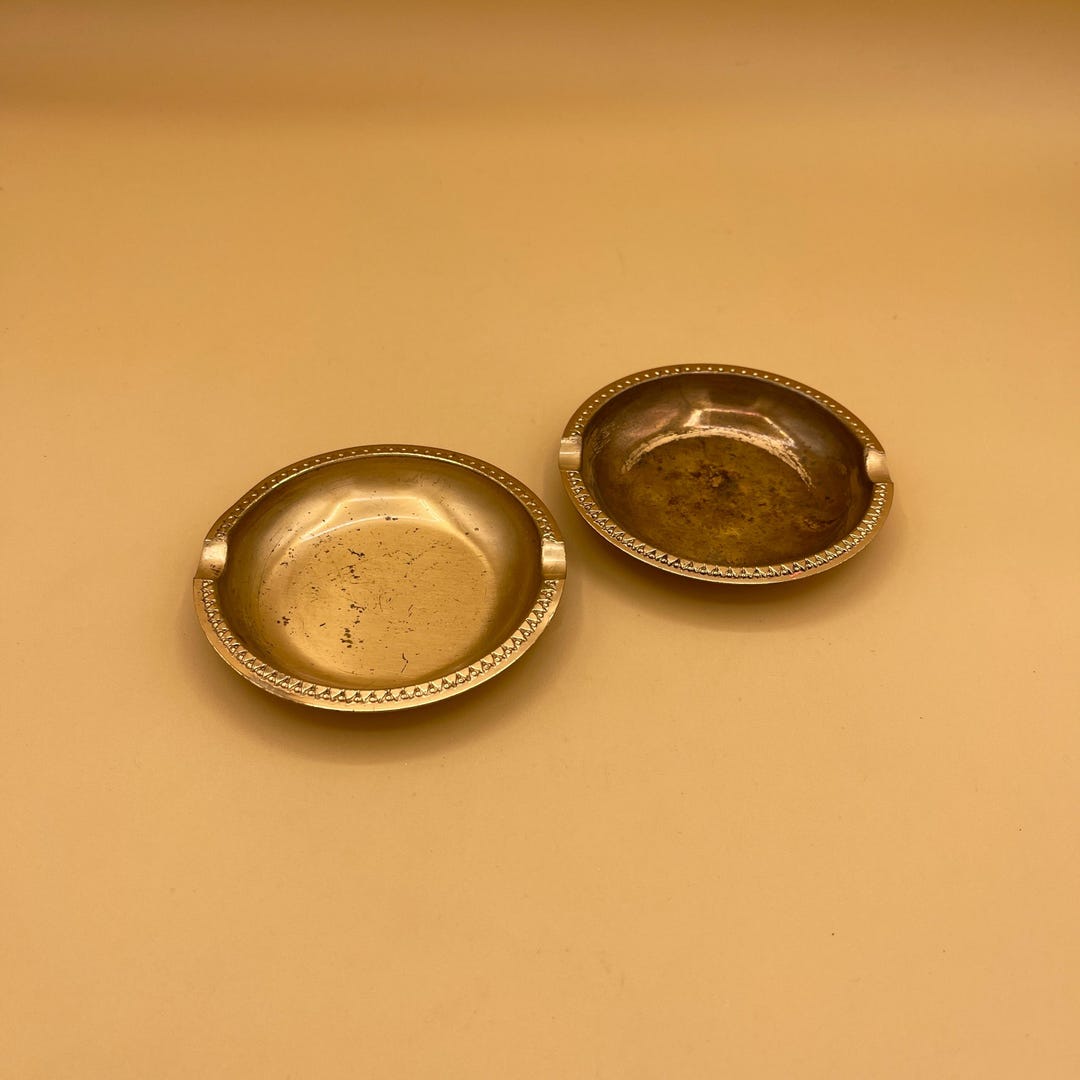 Vintage Brass Colored Metal Gold Ashtrays, Set of 2 Small Personal ...