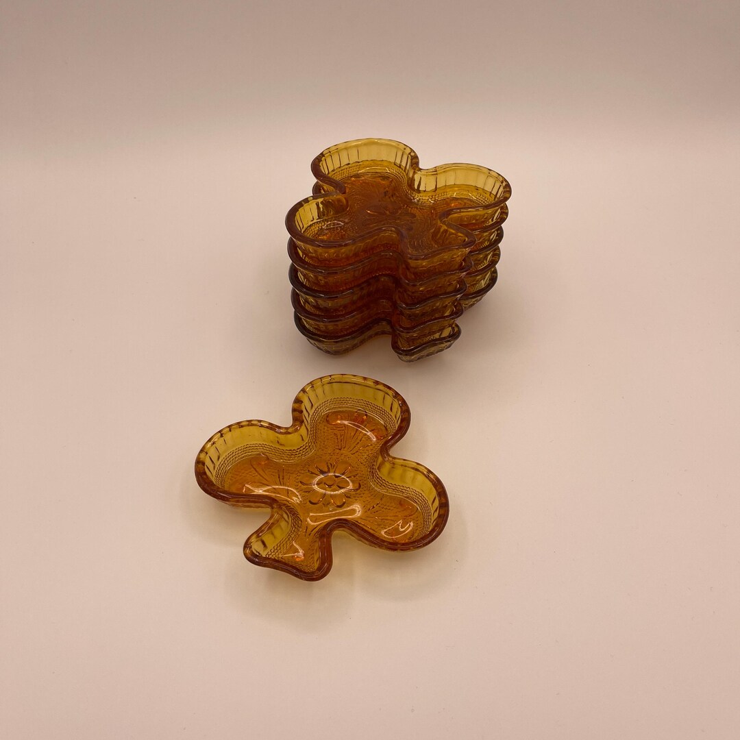 Vintage Indiana Tiara Pressed Glass Clover Trinket Dish, Jewelry Holder ...