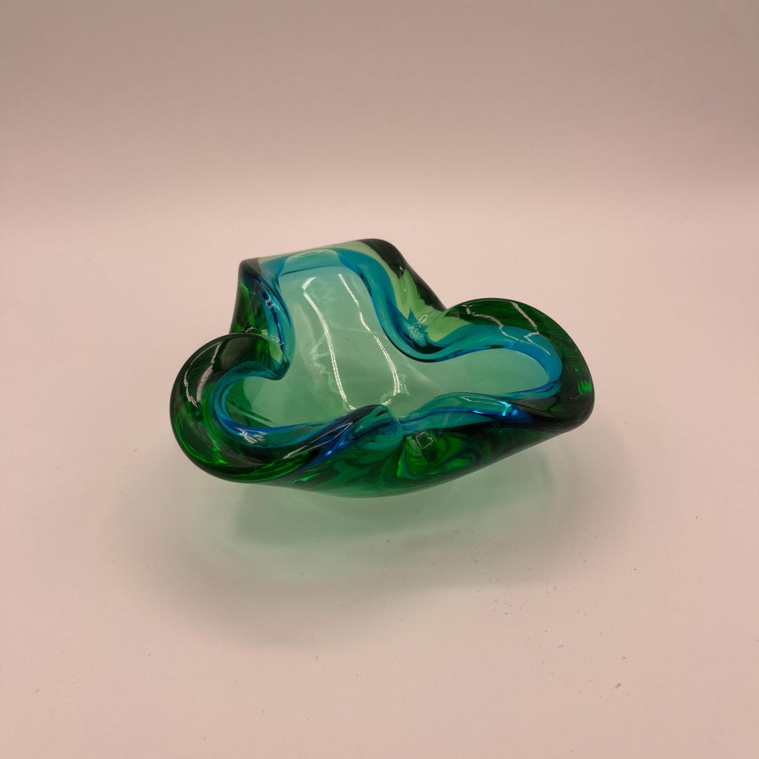 Murano Glass Sommerso Bowl Thick Mid Century Modern Biomorphic Ashtray ...