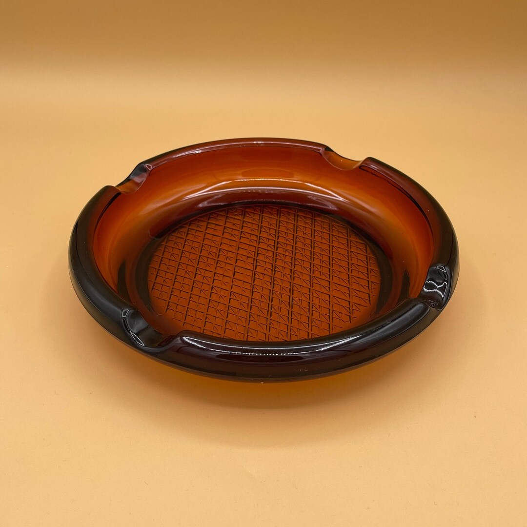 Mid Century Modern Large Vintage Amber Thick Heavy Glass Round - Etsy