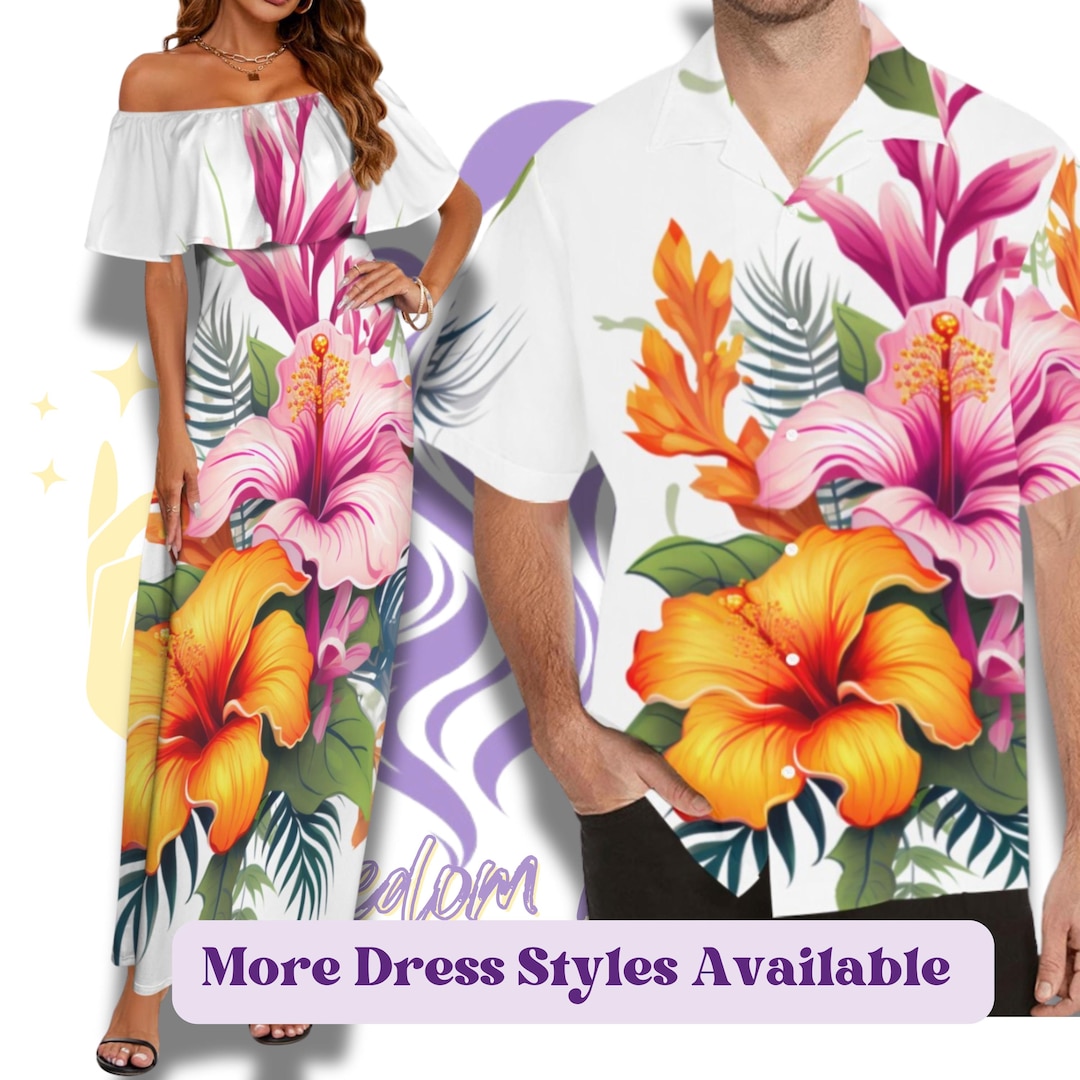 Matching Hawaiian Tropical Flower Dress and Shirt for Men and Women ...