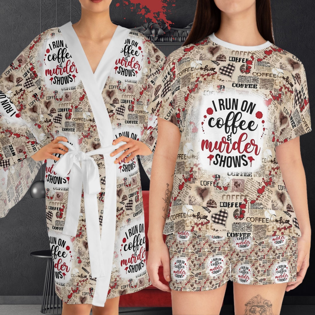 True Crime Pajama Set With Matching Robe | Coffee and Murder Pjs ...