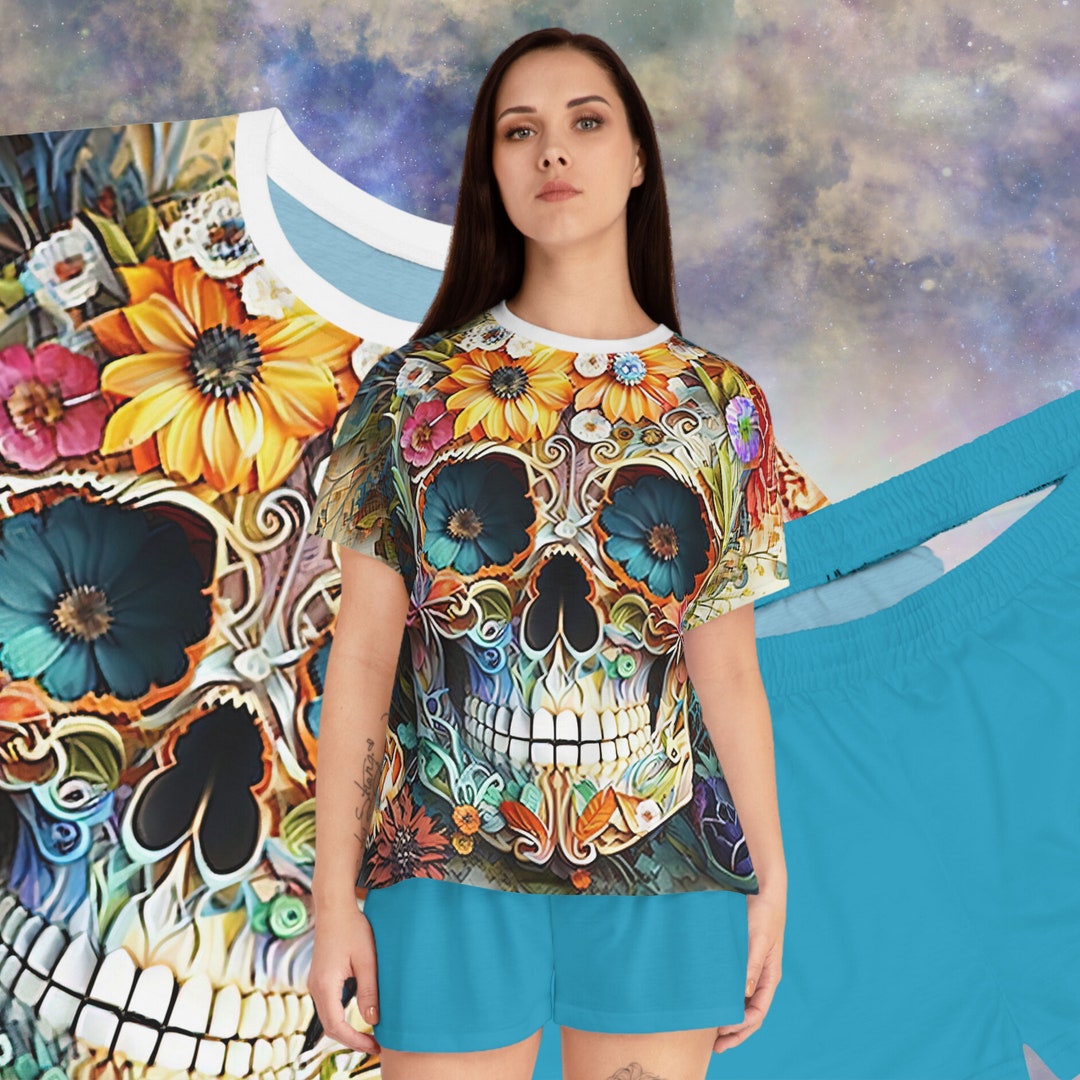 Skull Blossom Pajamas Sugar Skull Pajamas Spring Pajama Shorts Set Goth ...