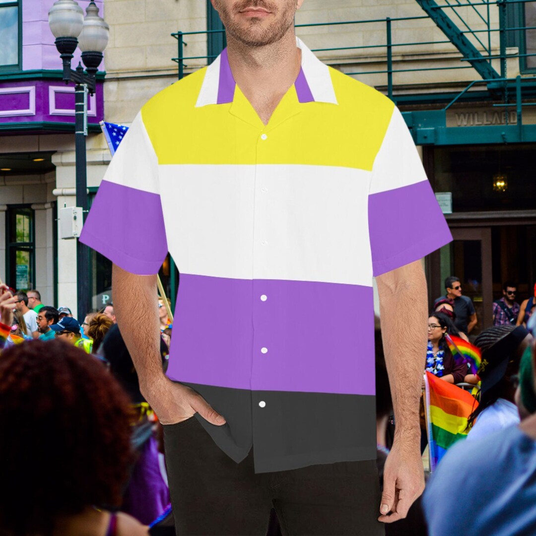 Nonbinary Hawaiian Shirt, Nonbinary Flag Shirt, LGBTQIA+ Pride Shirt ...