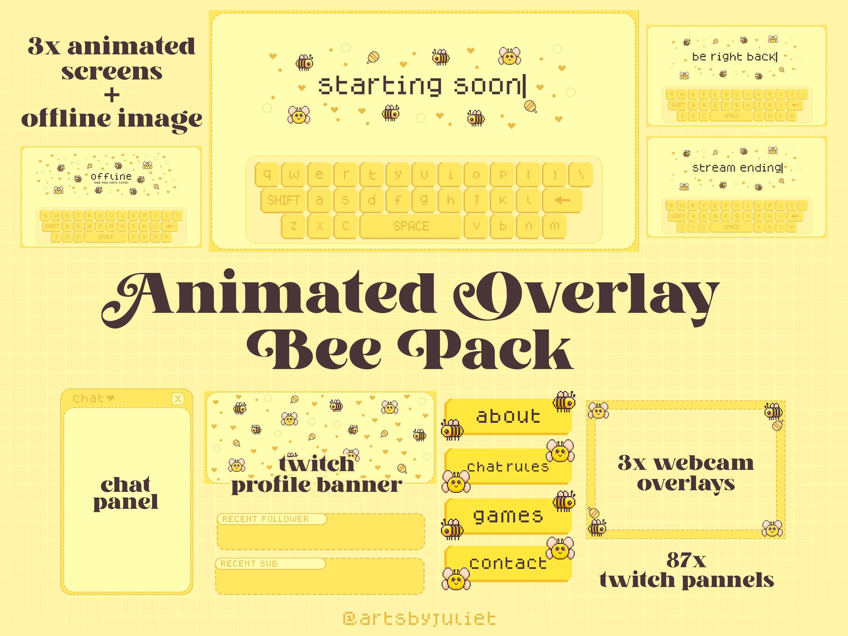 Animated Bee Stream Overlay Pack Overlays Scenes Just - Etsy UK