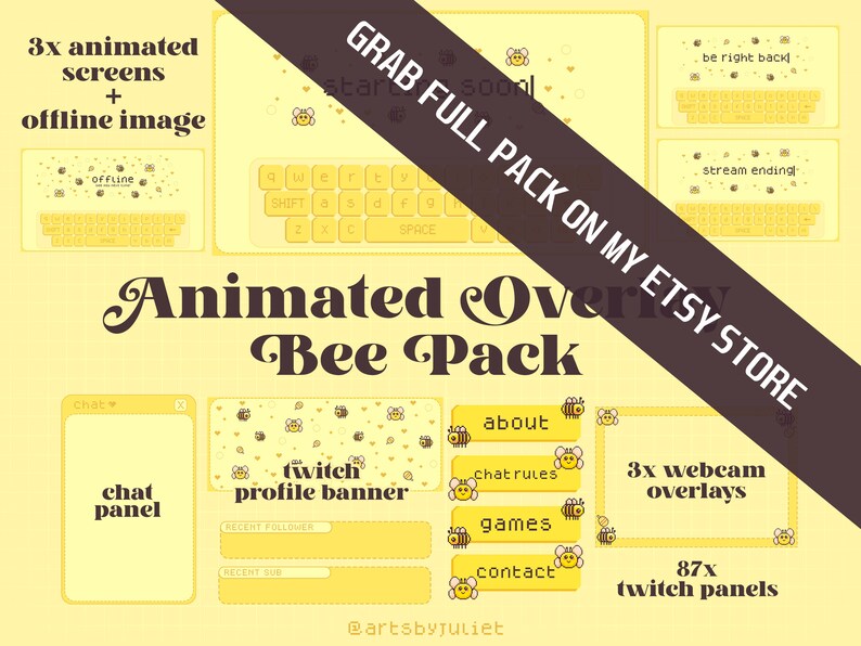 Animated Bee Stream Overlay Twitch Overlay Package Pixel - Etsy