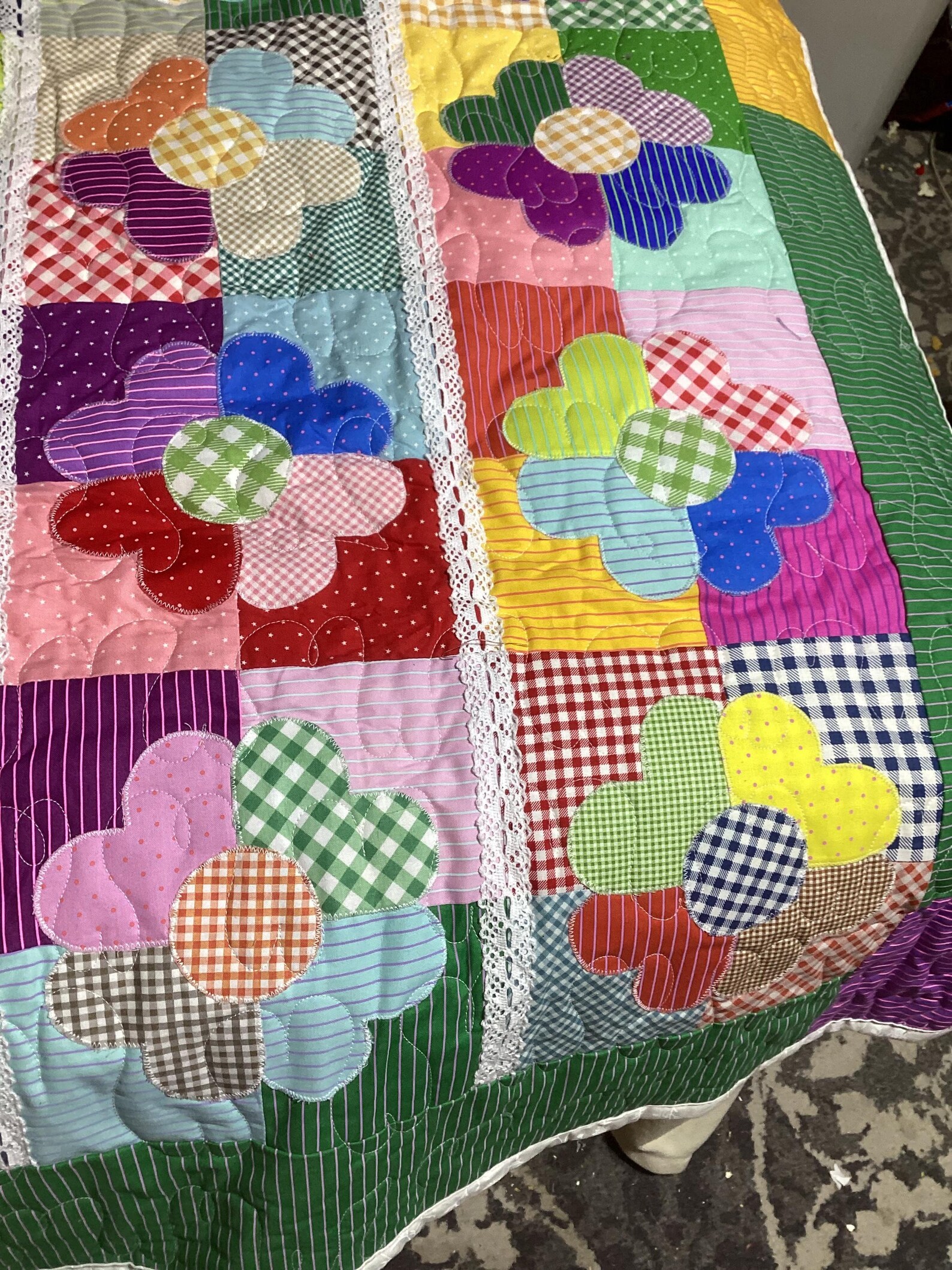 Applique Flowers Galore Twin Size Quilt Size 59x68 Blanket Throw Duvet ...