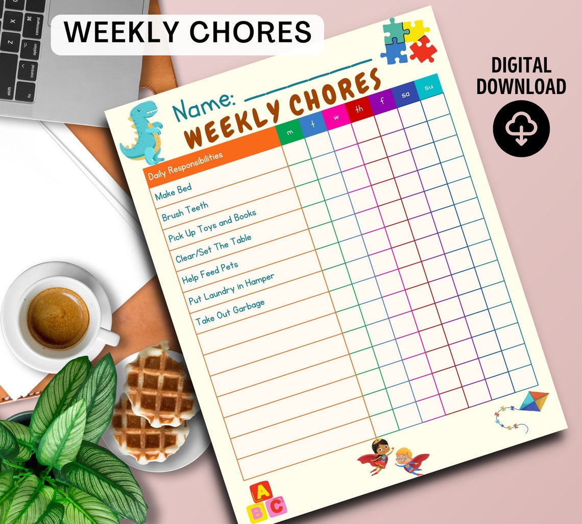 Instant Download Kids Chores Chart Kids Responsibility - Etsy