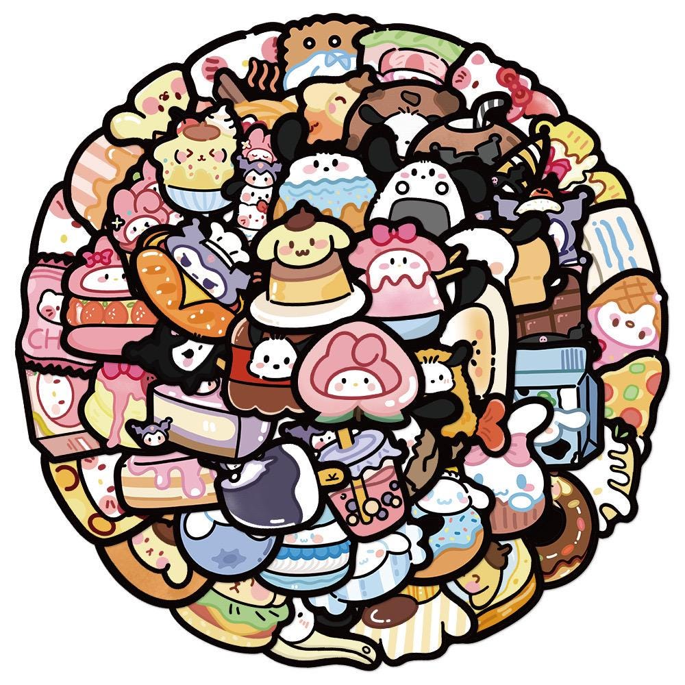 55pcs/set Anime Cartoon Food Stickers Pack,cute Cats Dogs Stickers，diy ...