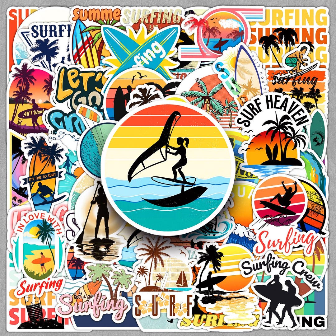 Surfing Stickers Pack: 50pcs Summer Waterproof Vinyl Decals - Etsy