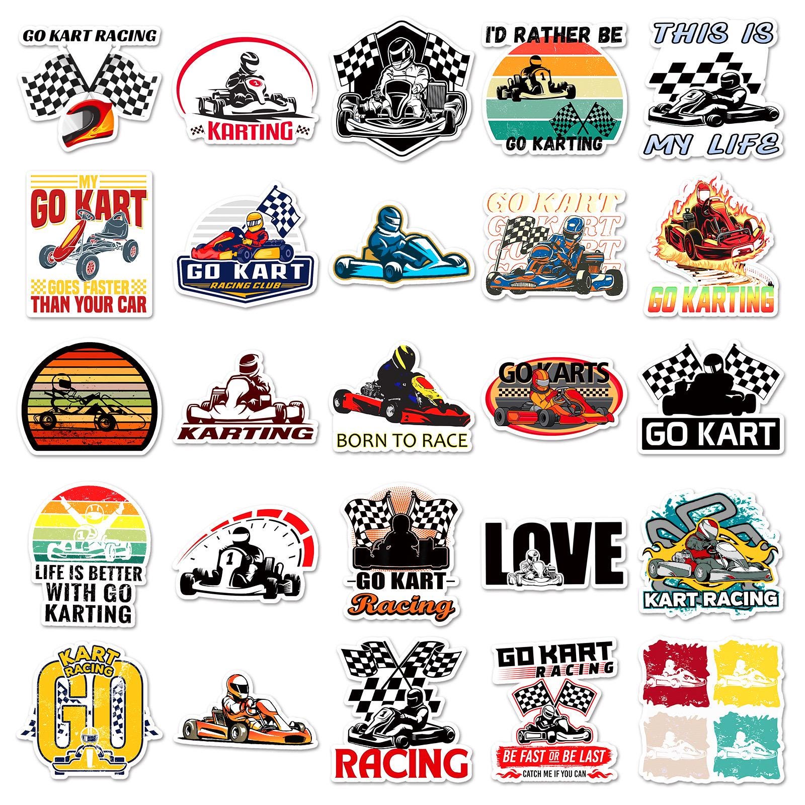 Go Kart Racing Stickers Pack: DIY Creative Waterproof Vinyl Decals (50 ...
