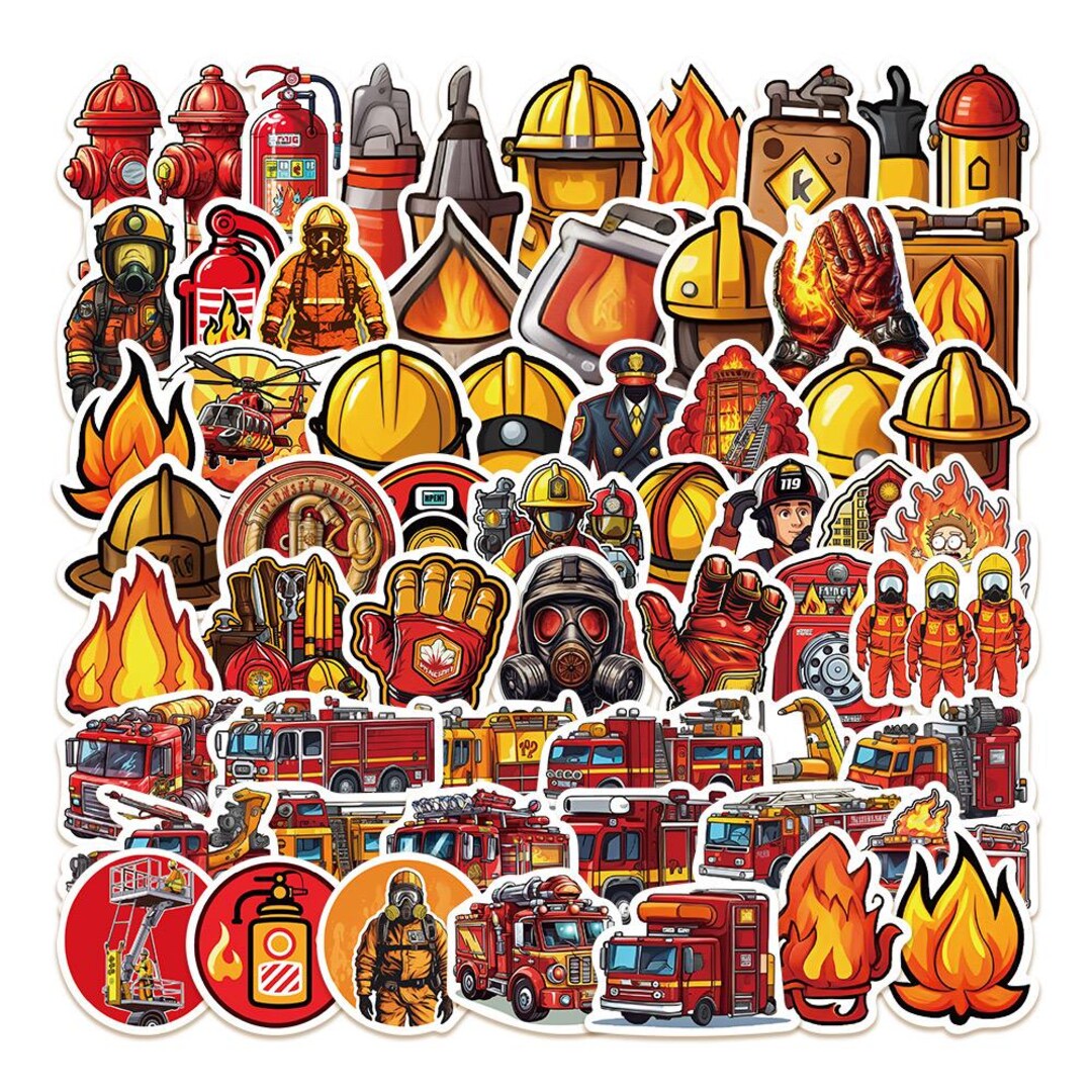 Cartoon Firefighter Stickers: Waterproof Vinyl Decals for Laptop ...