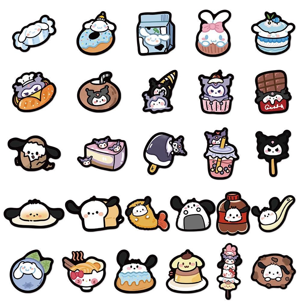 55pcs/set Anime Cartoon Food Stickers Pack,cute Cats Dogs Stickers，diy ...
