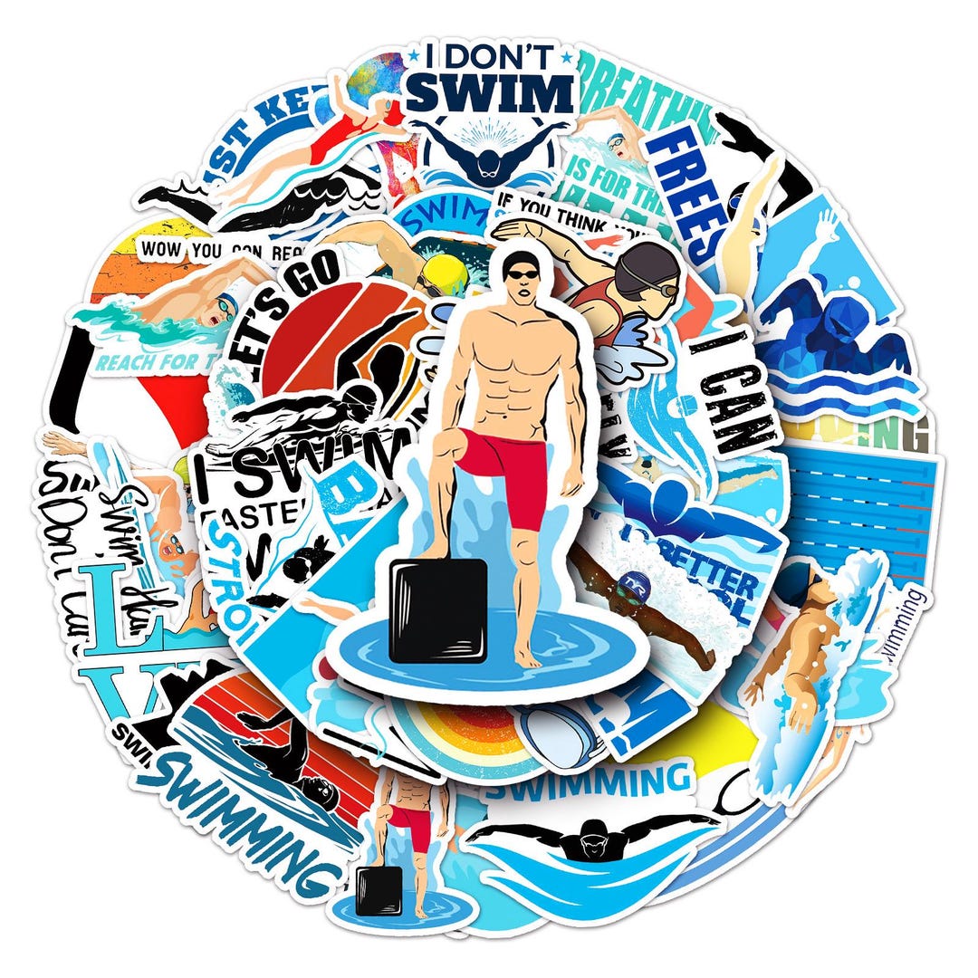 Swimming Stickers Pack: Waterproof Vinyl Decals (50pcs/set) - Etsy