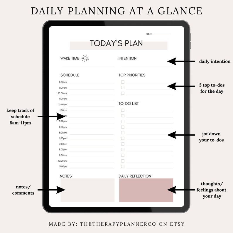 Printable or Digital Daily Planner, Mood Tracker, Task Tracker, ADHD ...