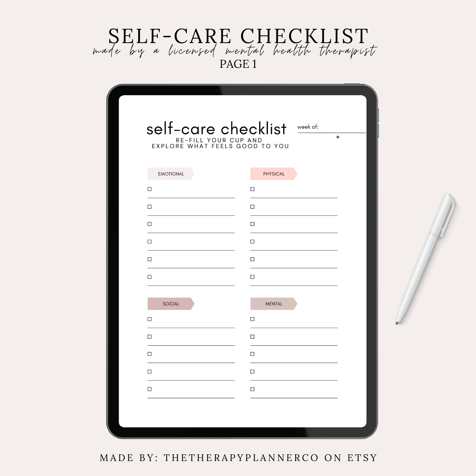 Lista de verificación de autocuidado semanal imprimible o - Etsy México