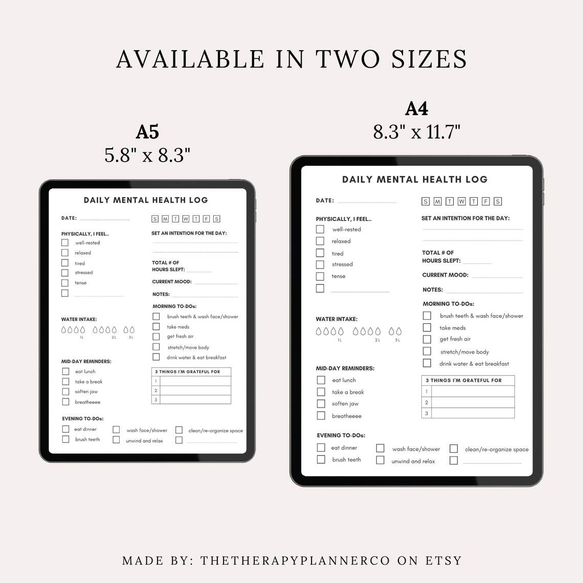 Printable or Digital Daily Mental Health Log (created by a Therapist ...