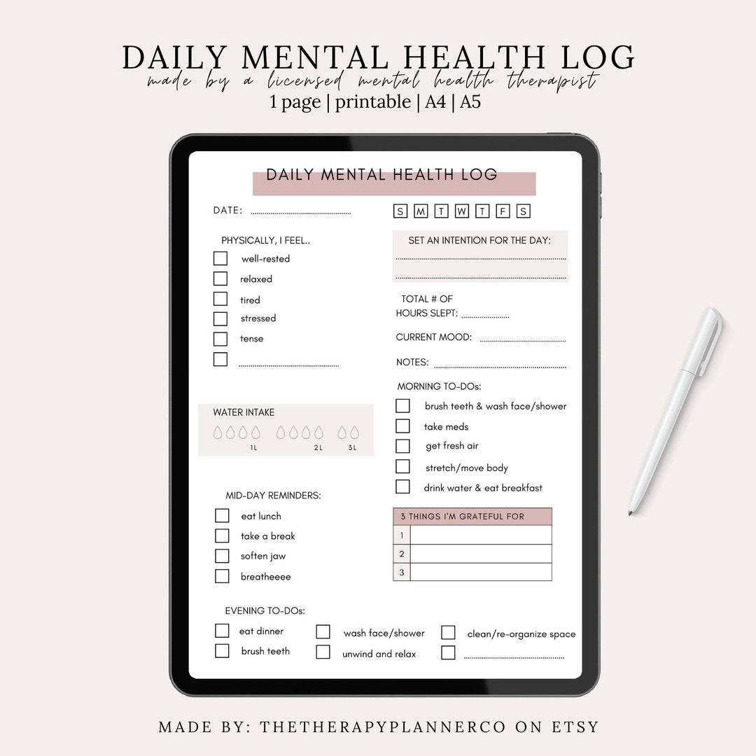 Printable and Digital Daily Mental Health Log (created by a Therapist ...