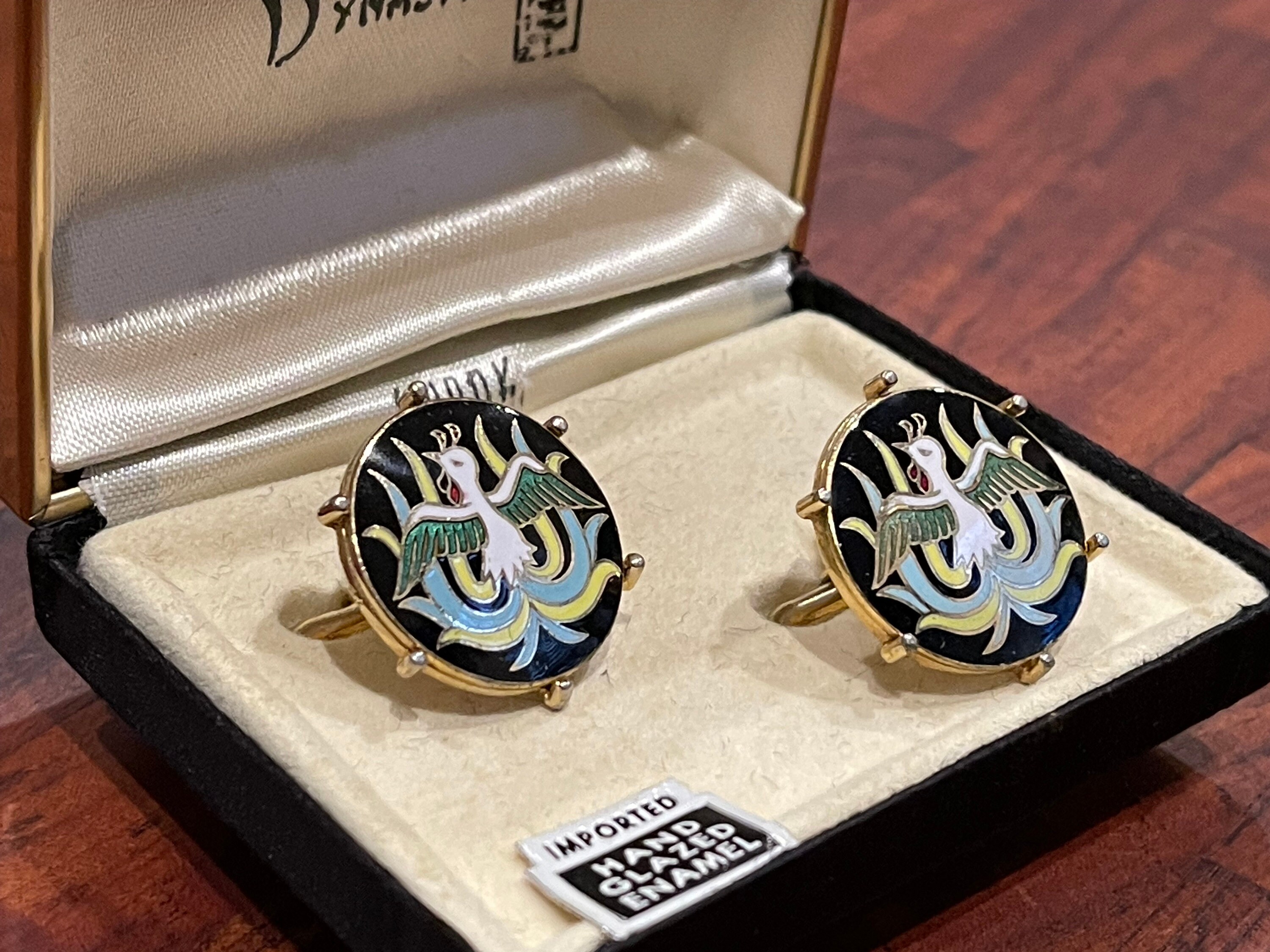 Rare and Beautiful Vintage Swank Hand-glazed Enamel Cufflinks From ...
