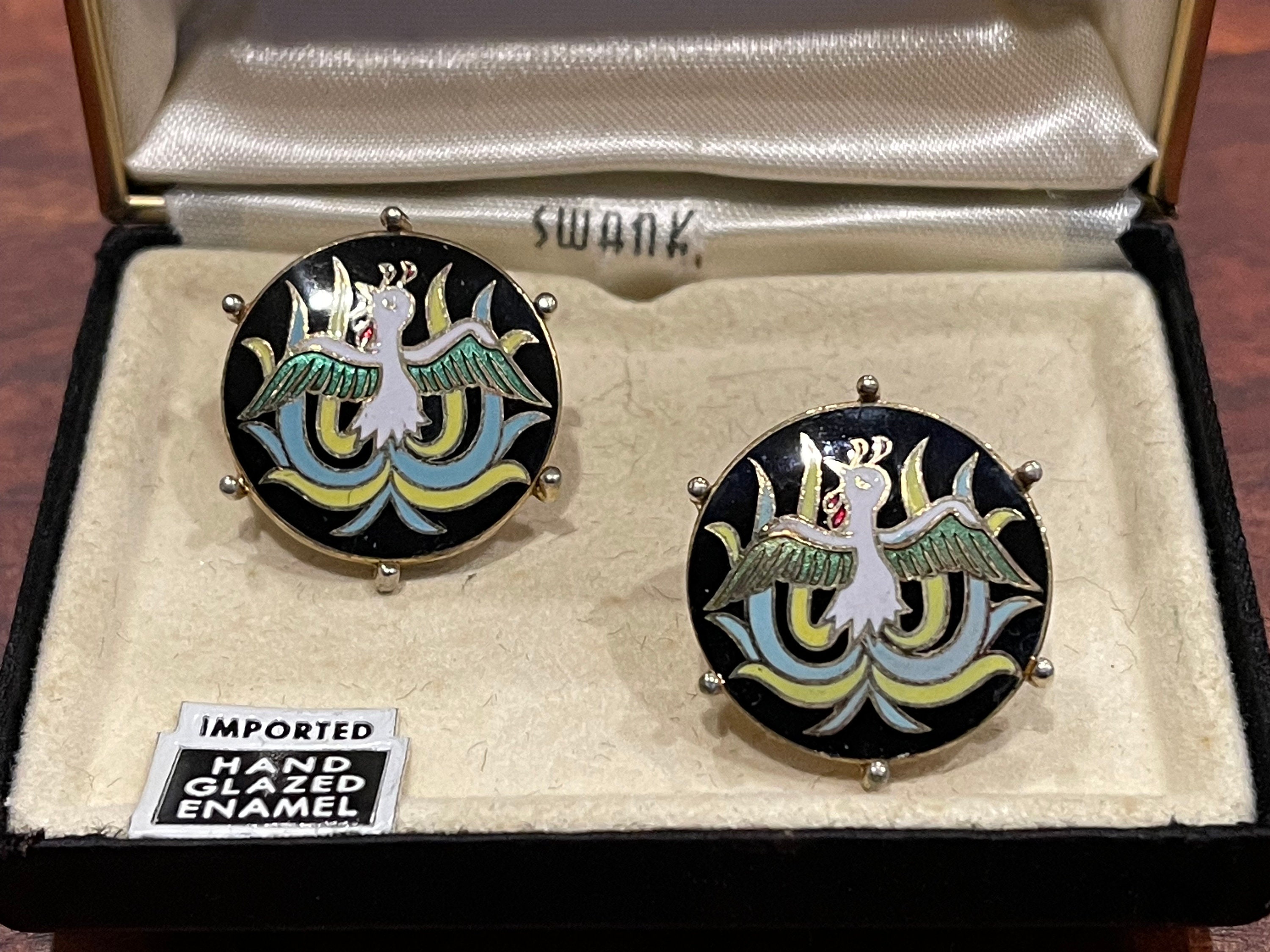 Rare and Beautiful Vintage Swank Hand-glazed Enamel Cufflinks From ...