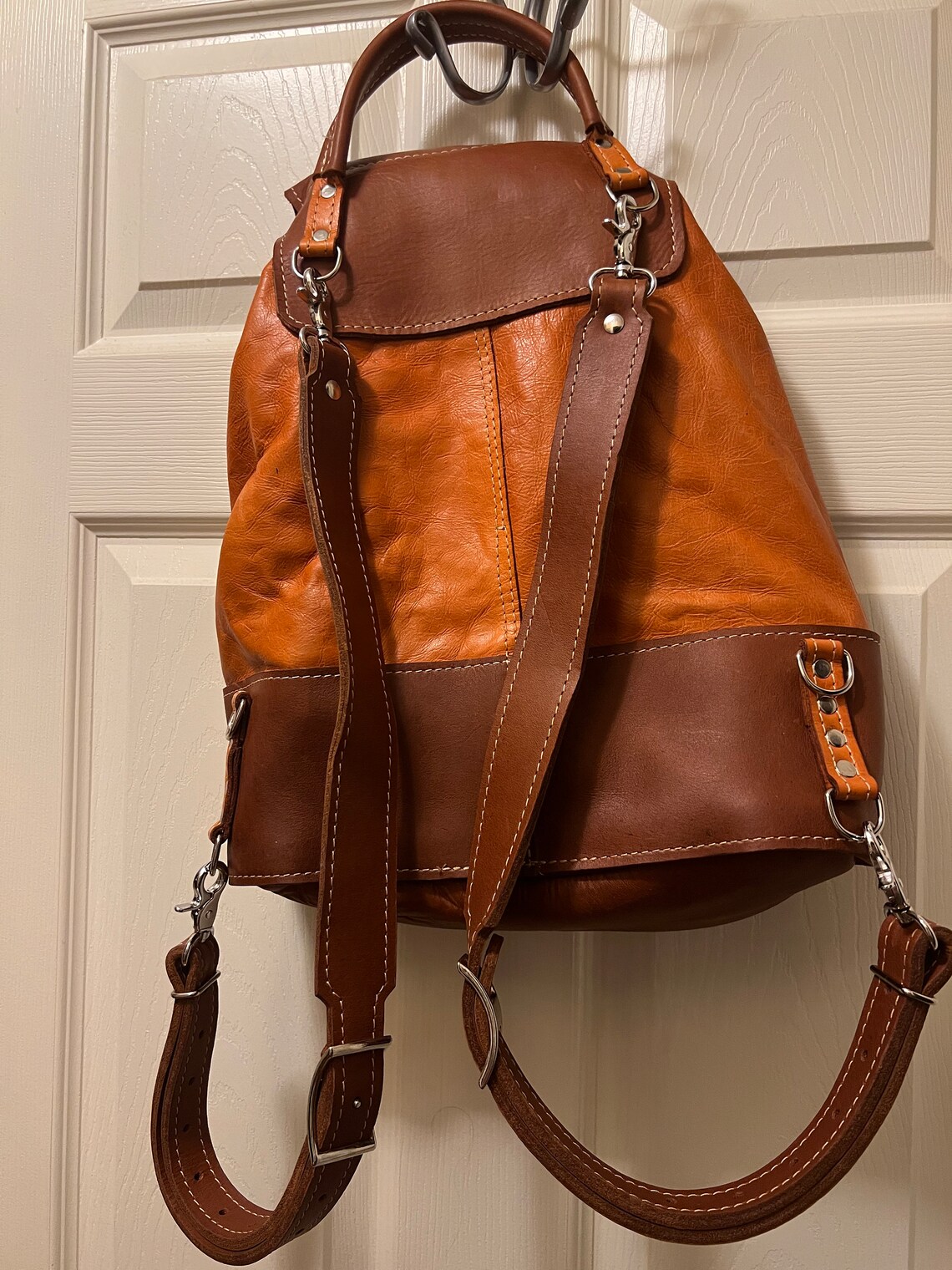 Two Tone Brown Leather Backpack With Conchos - Etsy