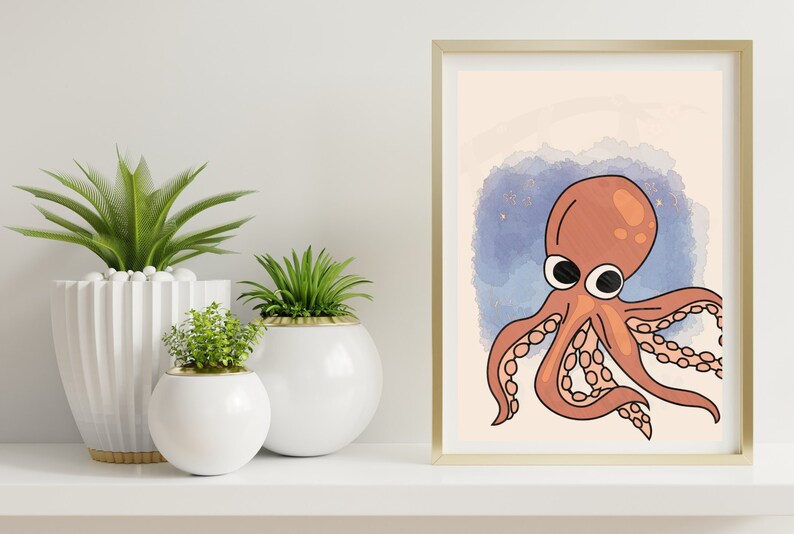 Marcellus the Octopus Digital Download, Watercolor Art, Decor for Child ...