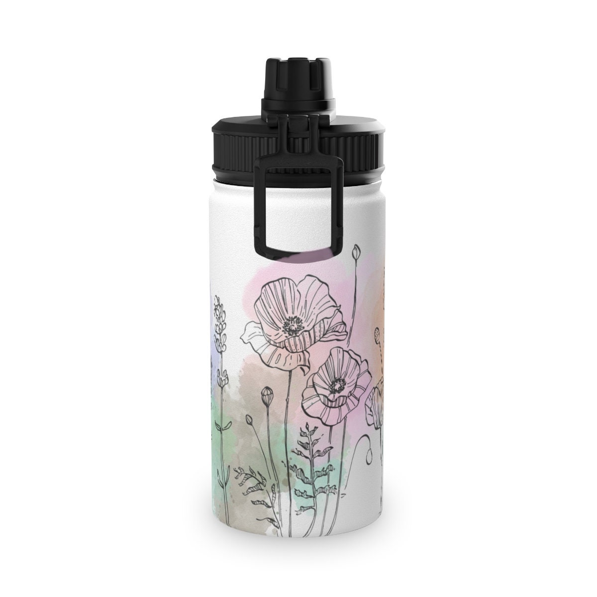 Watercolor Floral Stainless Steel Water Bottle With Sports Lid ...