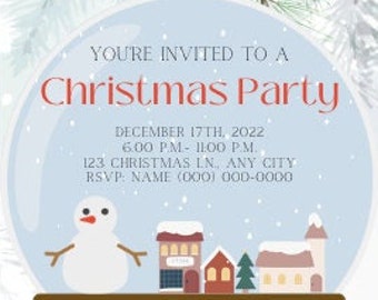 Snow Globe Christmas Invitation, Editable Christmas Invitation ...
