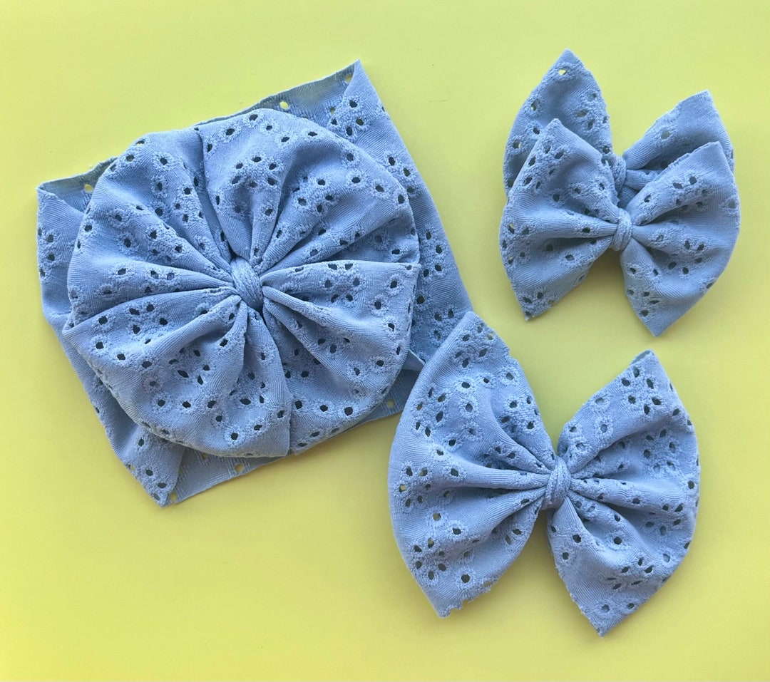 BLUE EYELET Headwrap Blue Eyelet Nylon Bow Blue Eyelet Clip Bow Bow ...