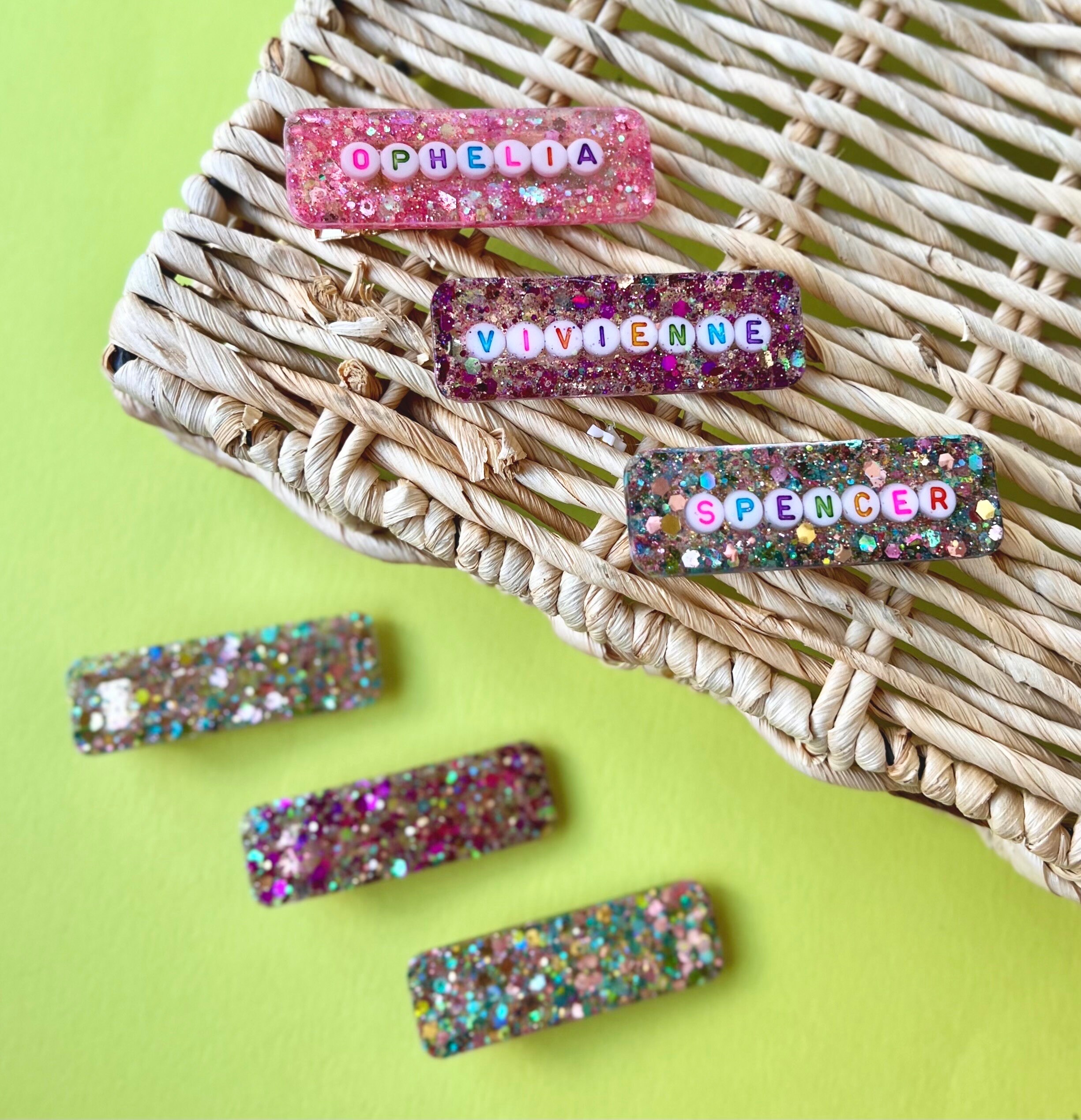 GLITTER NAME PLATE Clips Name Clips Personalized Clips Bead Clips - Etsy