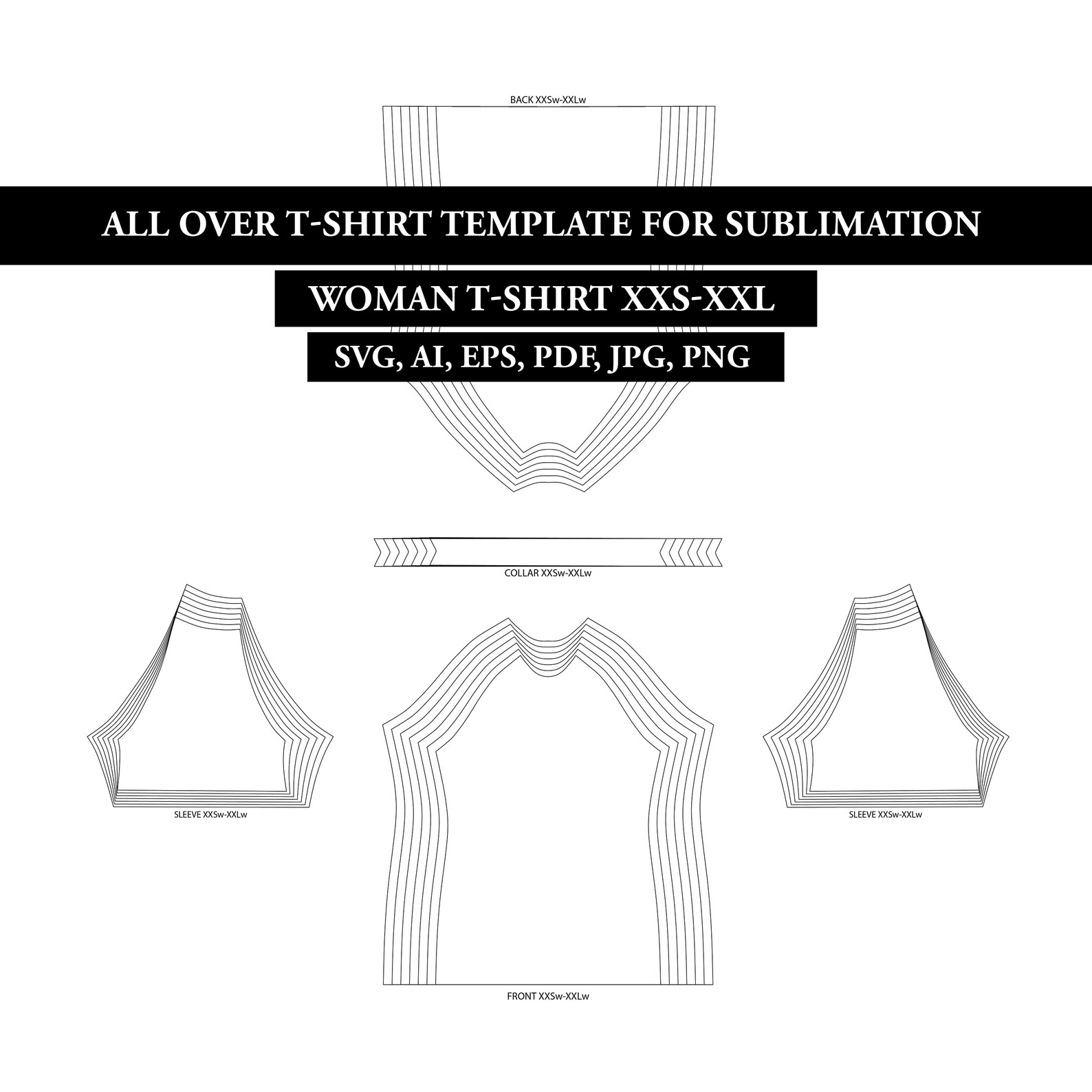 All Over Woman T-shirt Template PDF Sewing Pattern, for Sublimation ...