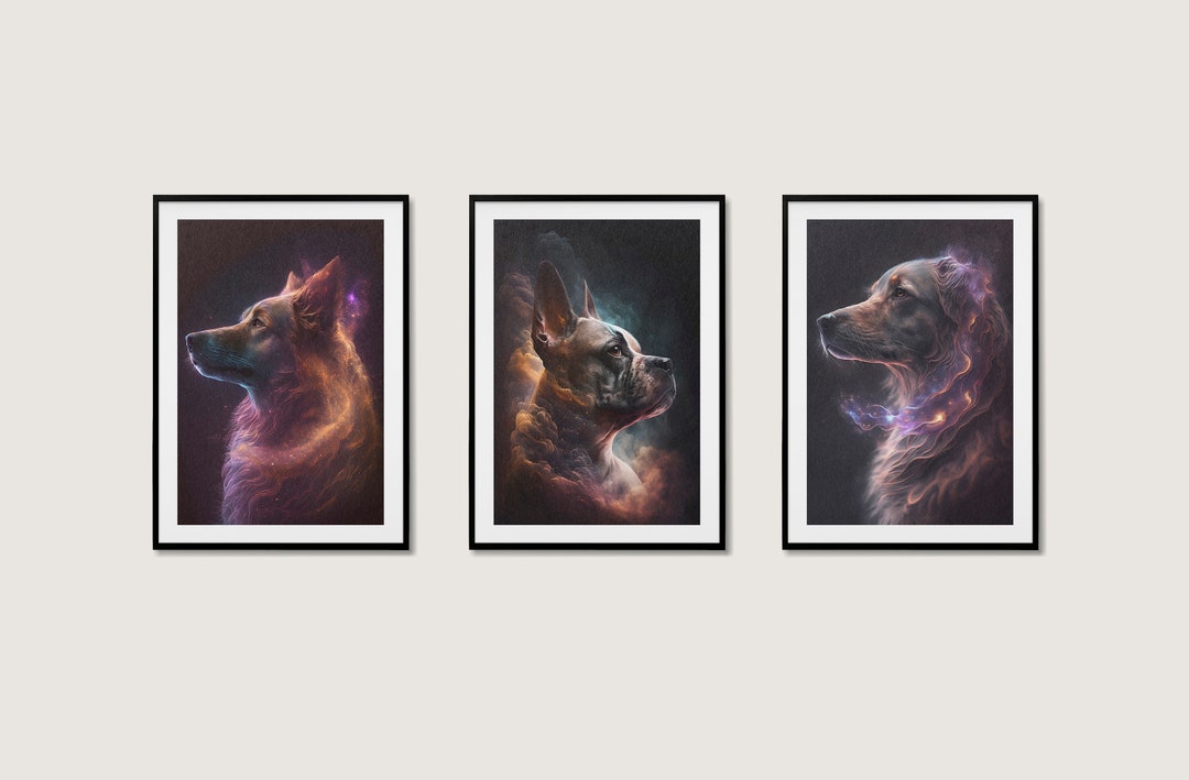 Set of 3 Space Dog Art Prints for Wall Decor. Instant Download ...