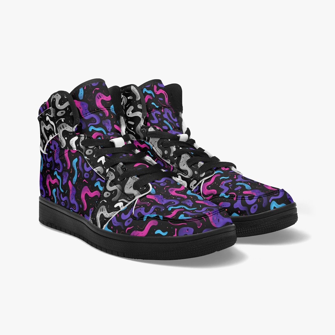 Vibrant Neon Wave High-top Sneakers – Unique and Bold Footwear for ...