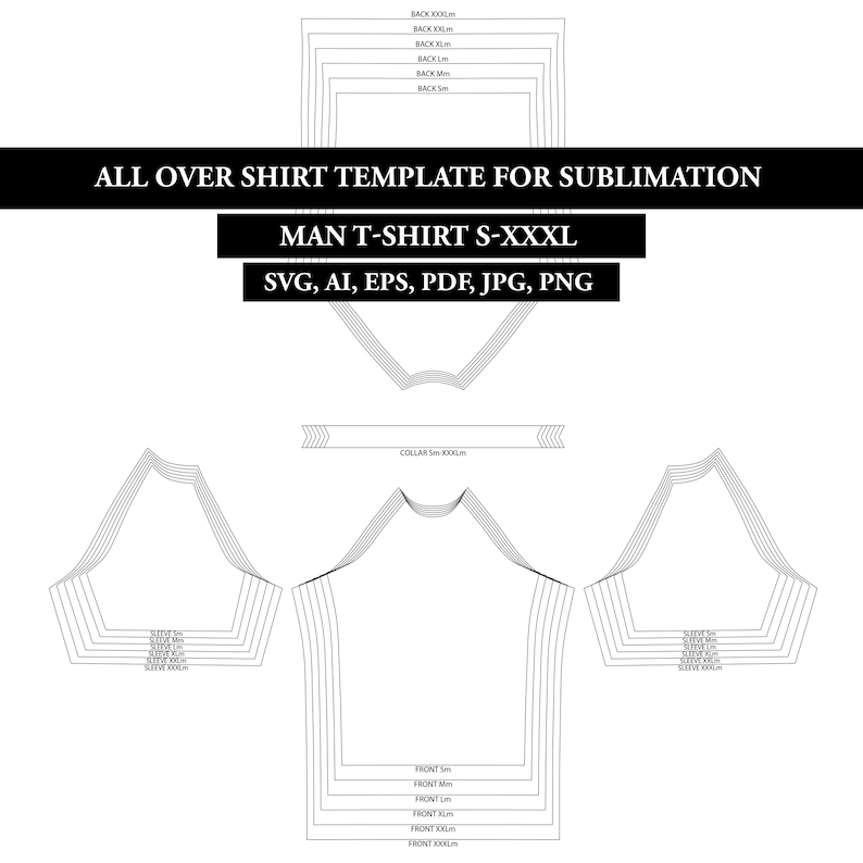 All Over Man Shirt Template PDF Sewing Pattern, for Sublimation, Svg ...