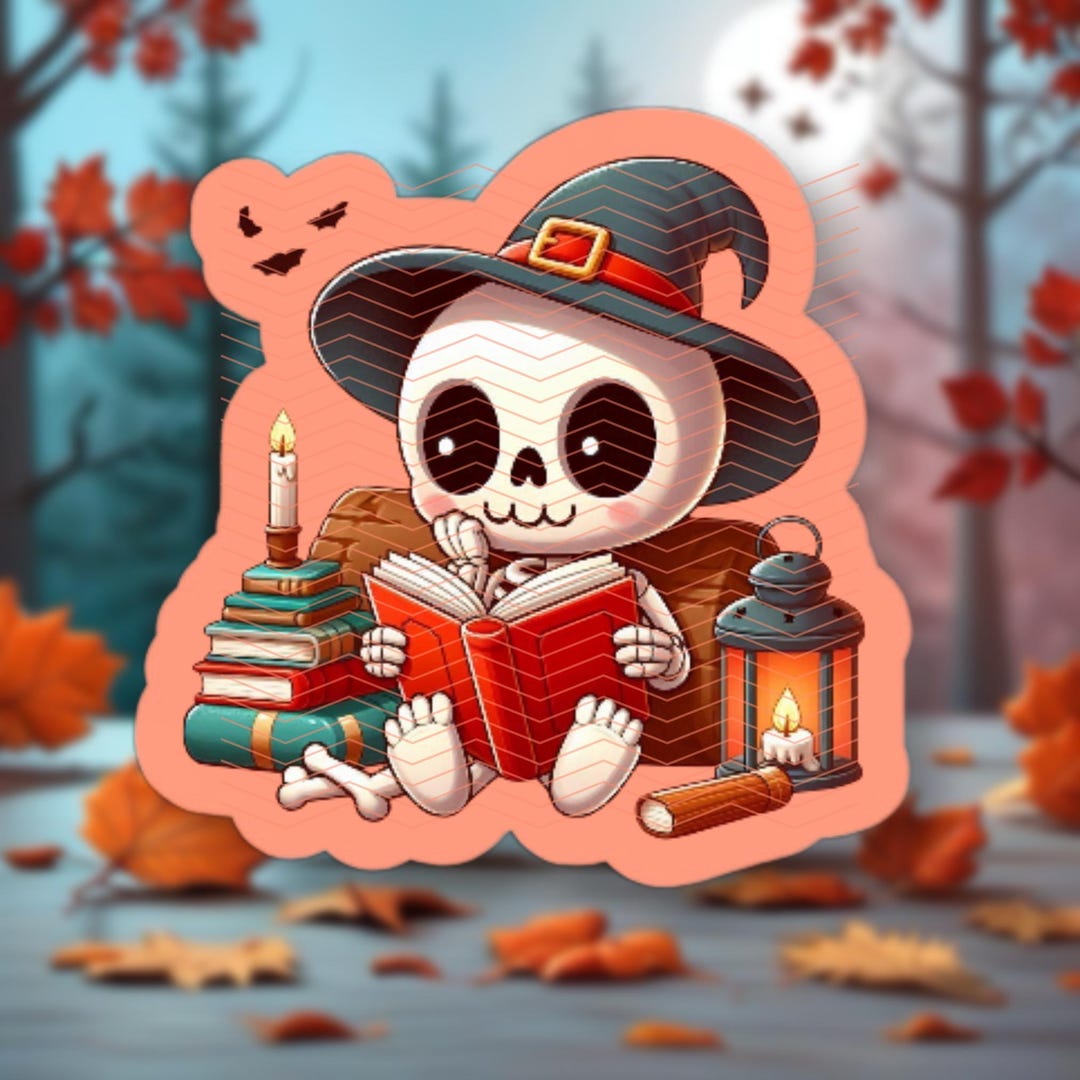 Reading Skeleton Sticker, Cute Skeleton Sticker, Bookworm Skeleton ...